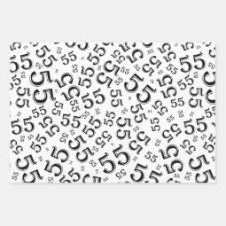55th Birthday Black/White Random Number Pattern 55 Wrapping Paper ...