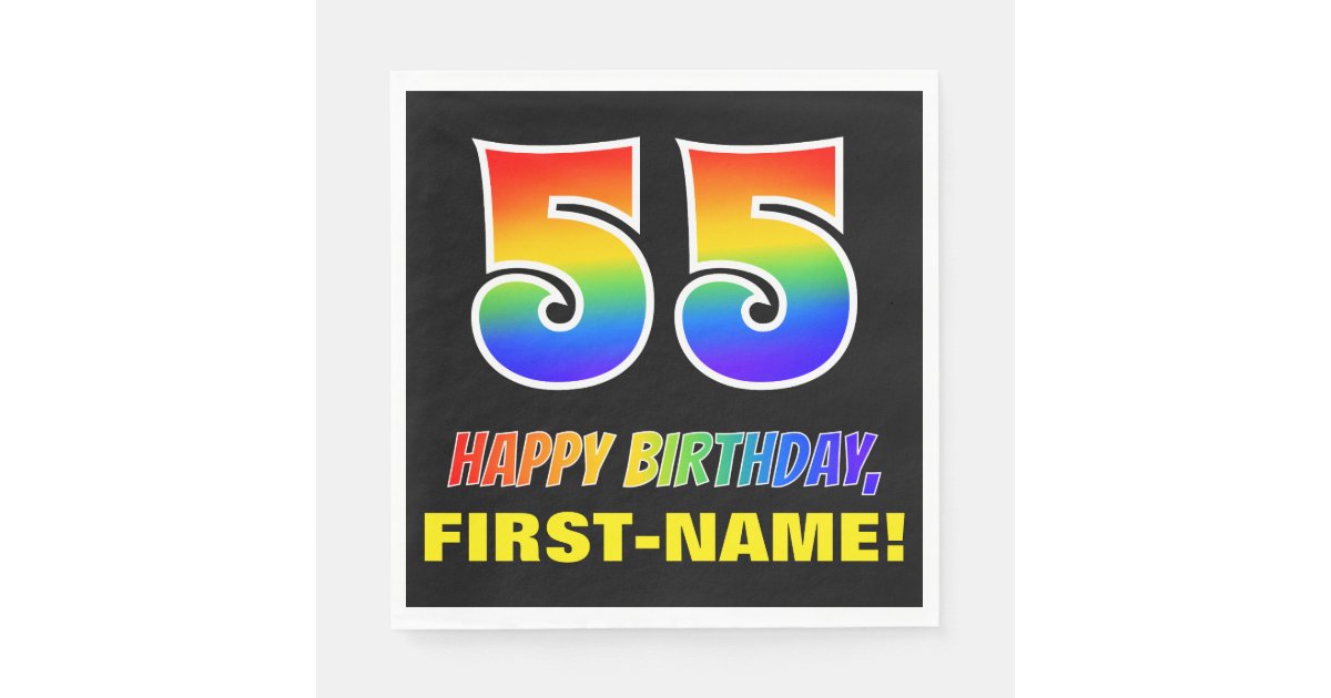 55th Birthday: Bold, Fun, Simple, Rainbow 55 Napkins | Zazzle
