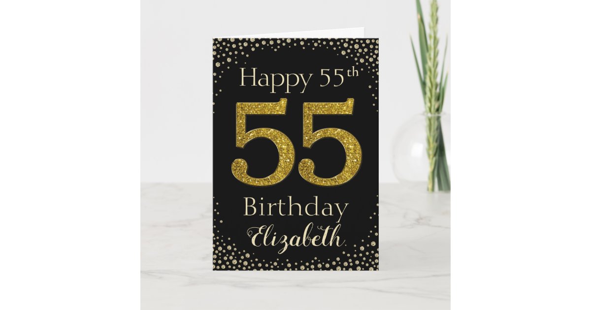 55th Birthday Golden Glitter Card | Zazzle