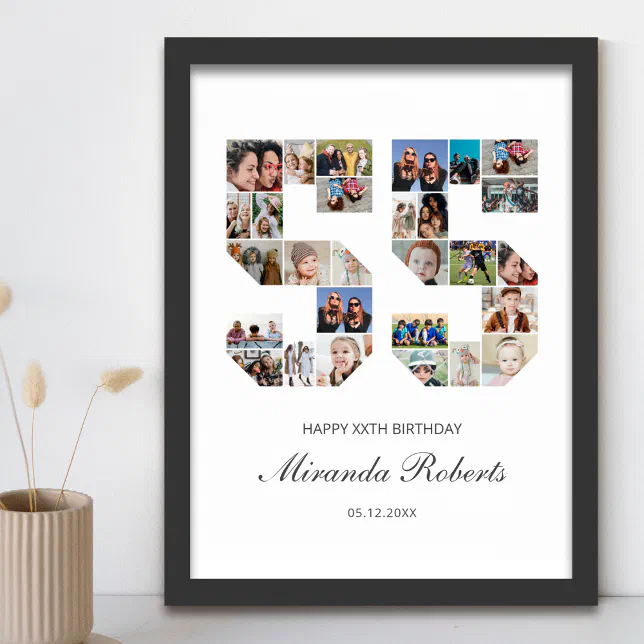 55th Birthday Number 55 Custom Photo Collage Poster | Zazzle