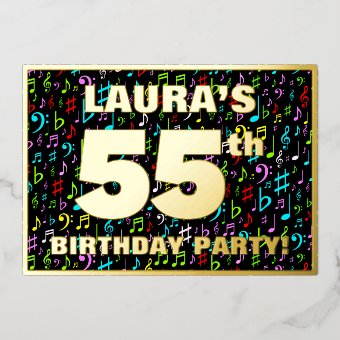 55th Birthday Party — Fun, Colorful Music Symbols Foil Invitation | Zazzle
