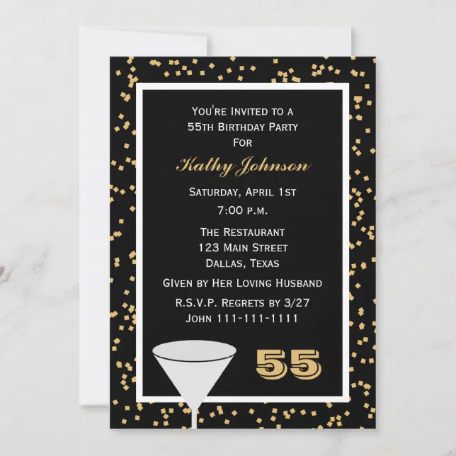 55th Birthday Party Invitation 55 and Confetti | Zazzle