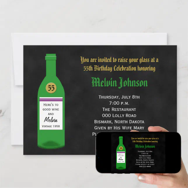 55th Birthday Party Invitation Chalkboard | Zazzle