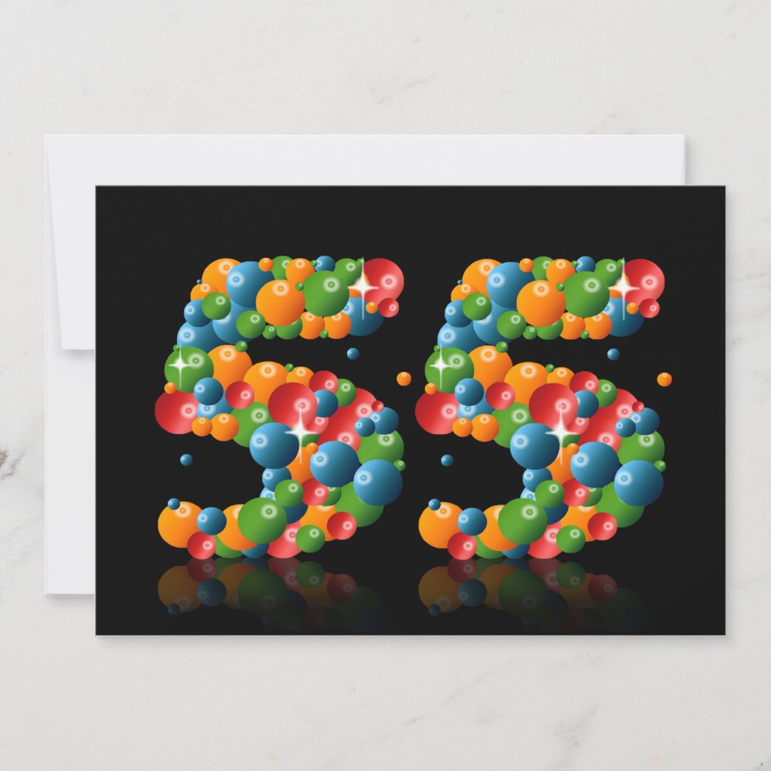 55th Birthday party, with bubbles and balls Invitation | Zazzle