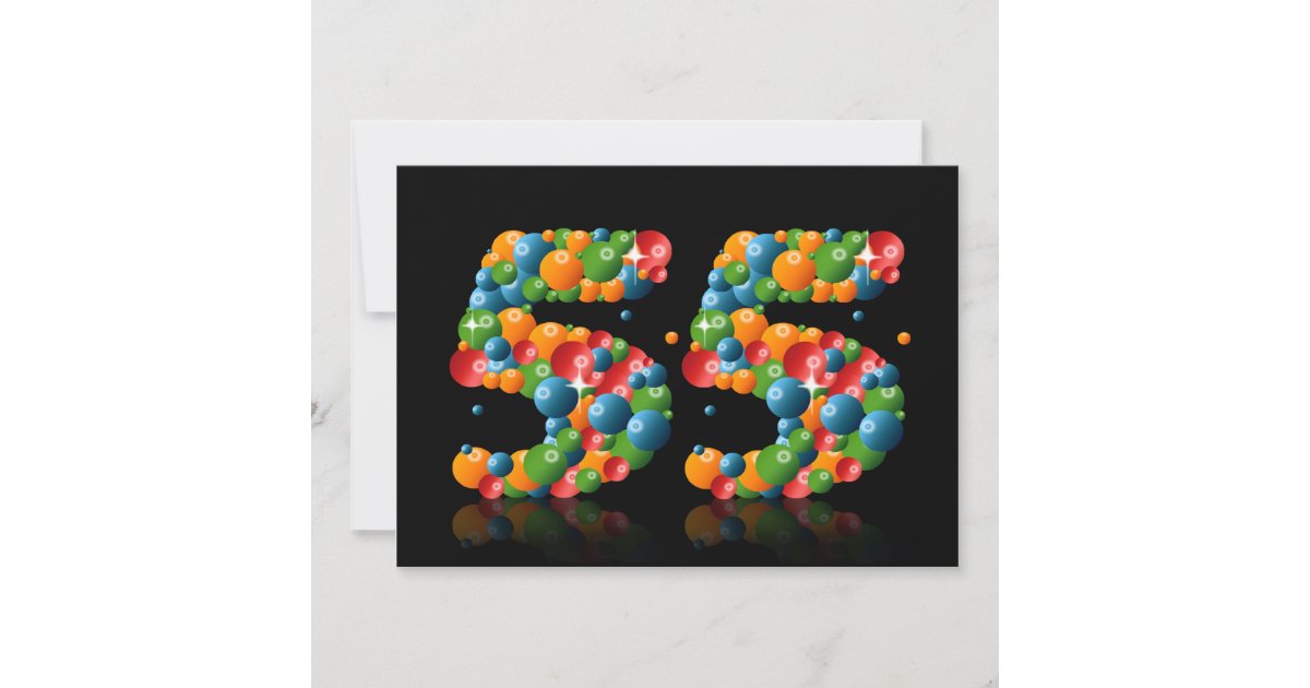 55th Birthday party, with bubbles and balls Invitation | Zazzle