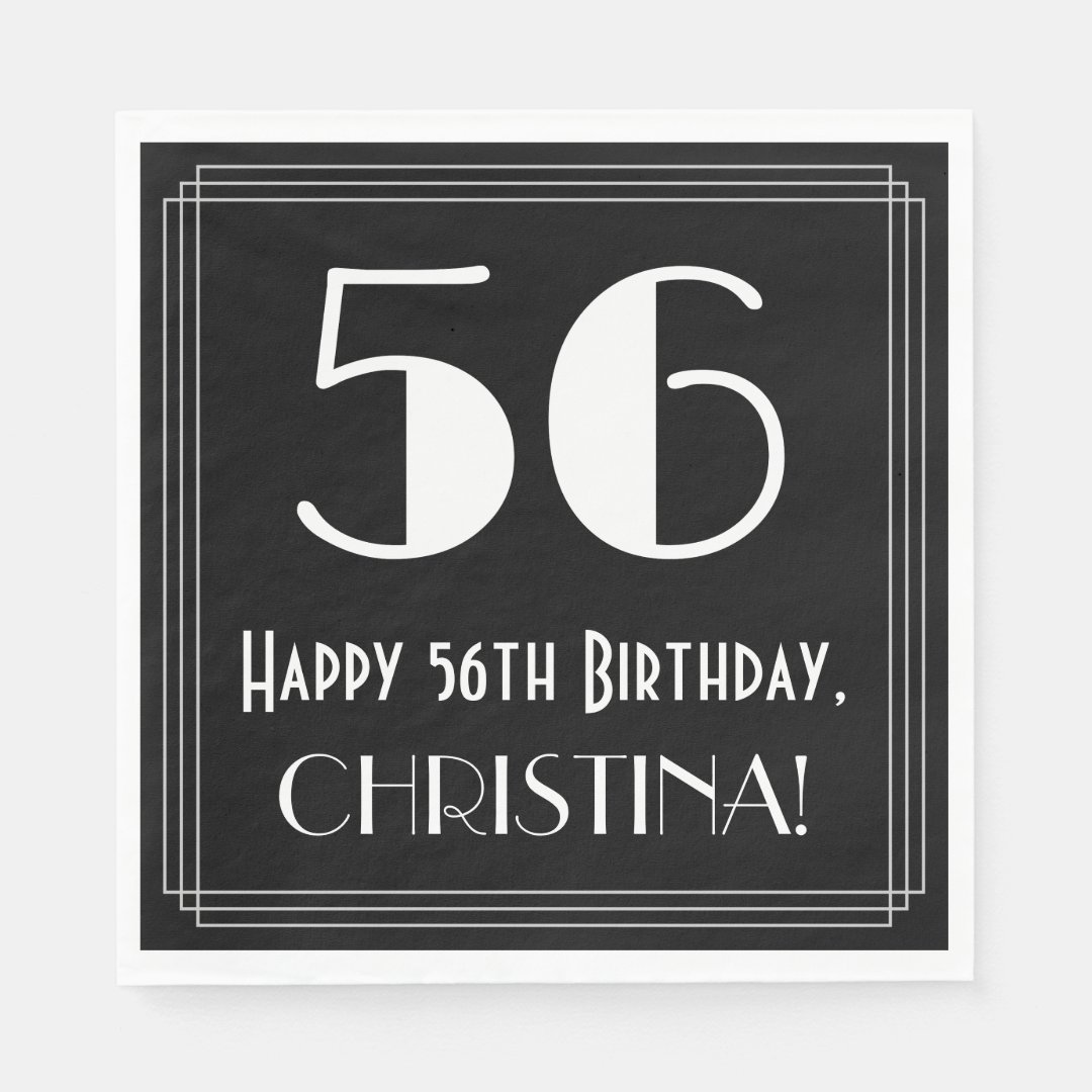 56th Birthday ~ Art Deco Inspired Look "56", Name Napkins | Zazzle