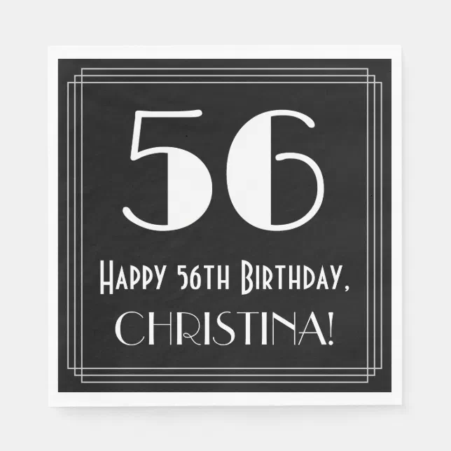 56th Birthday ~ Art Deco Inspired Look "56", Name Napkins | Zazzle