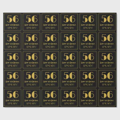 56th Birthday ~ Art Deco Inspired Look "56", Name Wrapping Paper | Zazzle