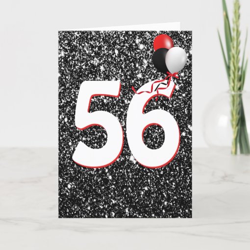 56th Birthday Balloons on Black Glitter Card | Zazzle