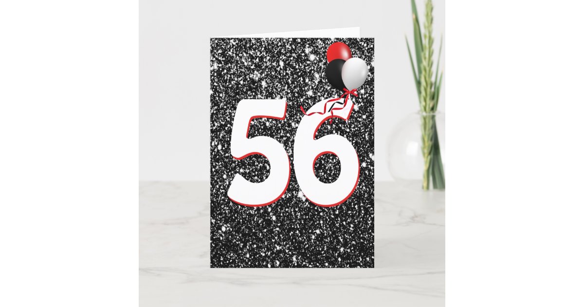 56th Birthday Balloons on Black Glitter Card | Zazzle
