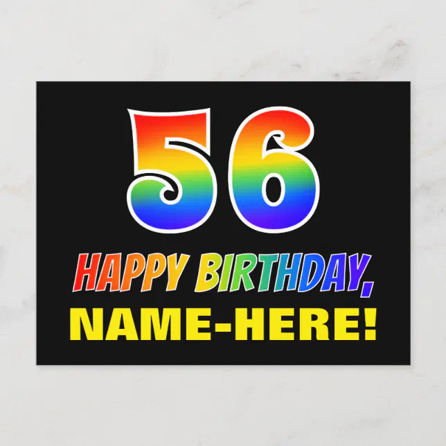 56th Birthday: Bold, Fun, Simple, Rainbow 56 Postcard | Zazzle
