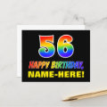 56th Birthday: Bold, Fun, Simple, Rainbow 56 Postcard | Zazzle