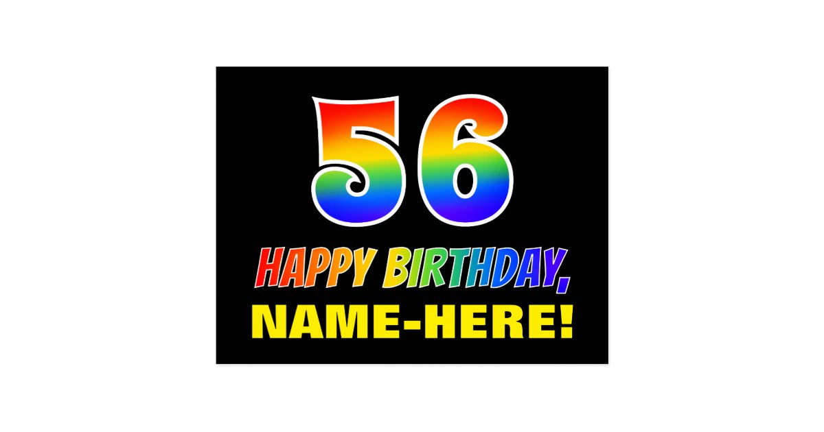 56th Birthday: Bold, Fun, Simple, Rainbow 56 Postcard | Zazzle.com
