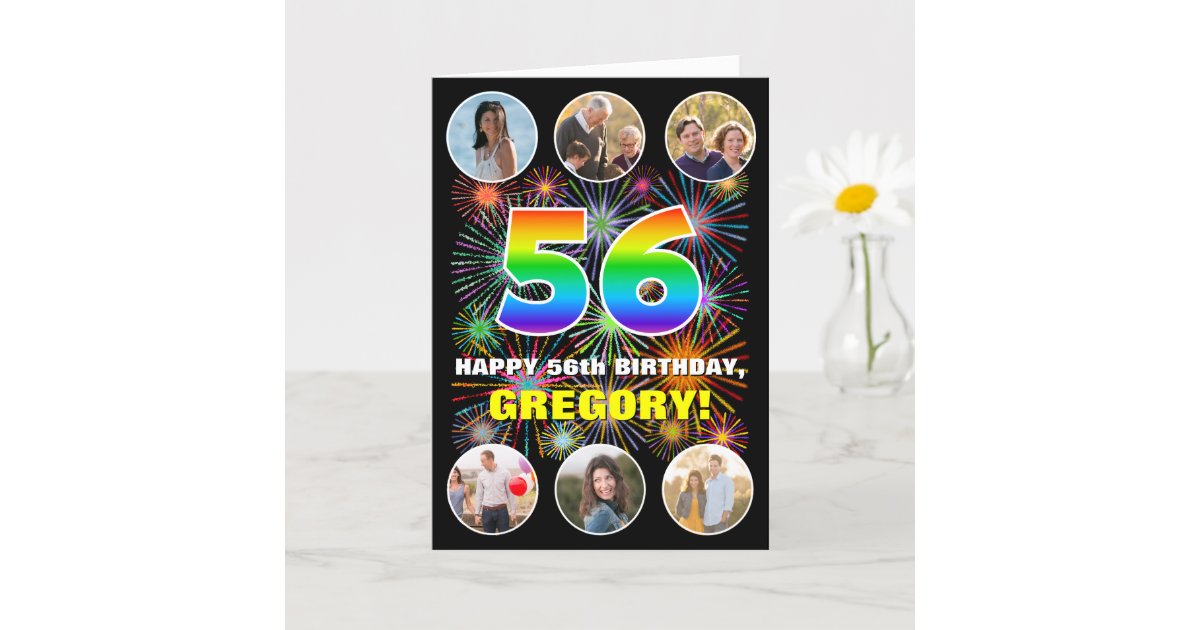 56th Birthday: Fun Rainbow #, Custom Name & Photos Card | Zazzle