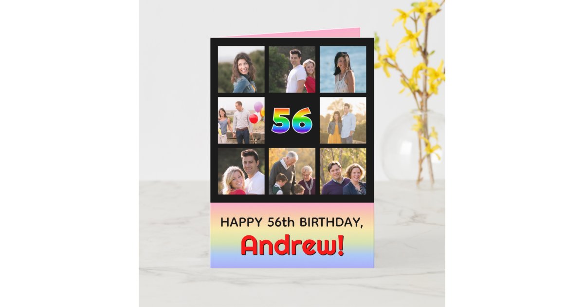 56th Birthday: Fun Rainbow #, Custom Photos + Name Card | Zazzle