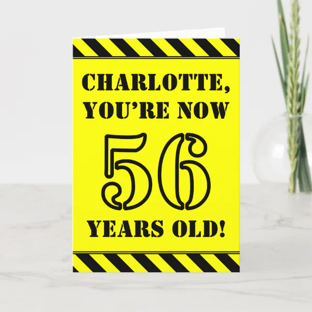 56th Birthday: Fun Stencil Style Text, Custom Name Card | Zazzle