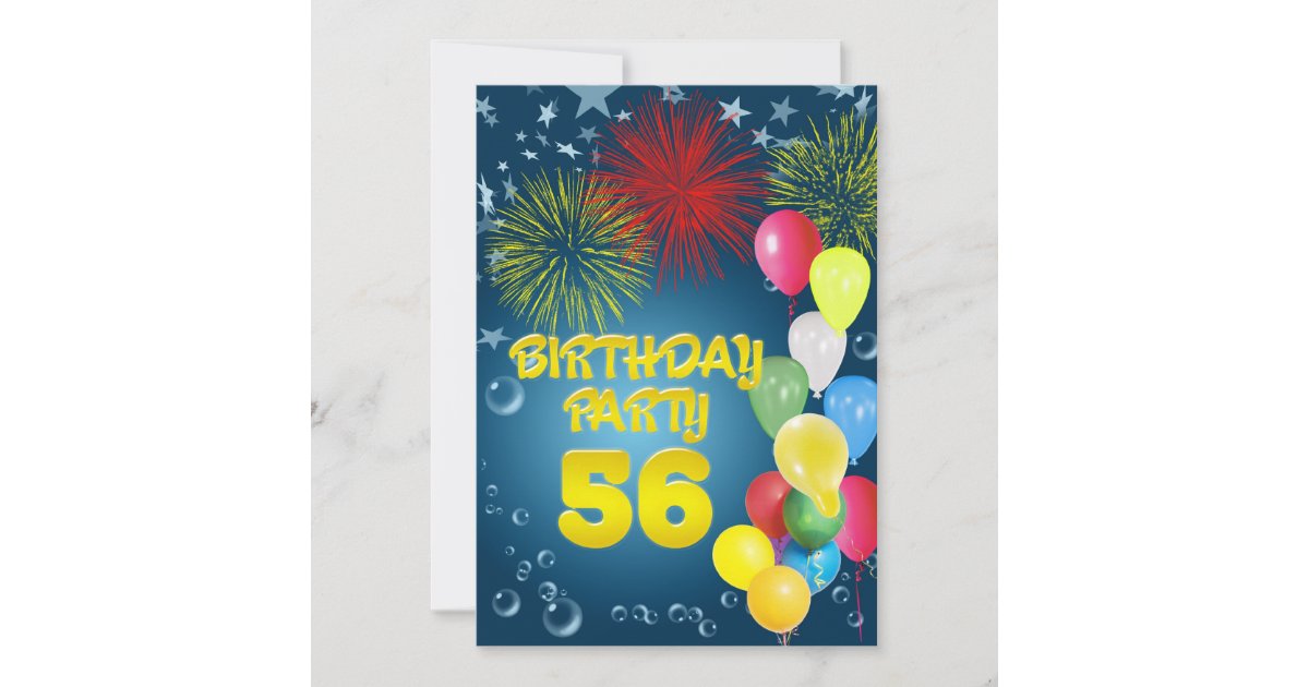56th Birthday party Invitation with balloons | Zazzle