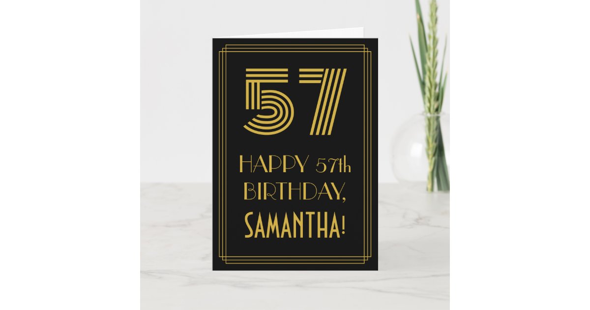 57th Birthday: Art Deco Inspired Look "57" & Name Card | Zazzle