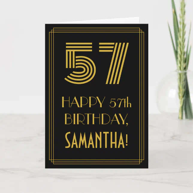57th Birthday: Art Deco Inspired Look "57" & Name Card | Zazzle