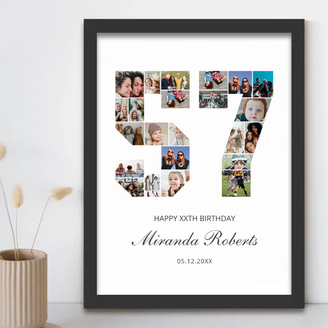 57th Birthday Number 57 Custom Photo Collage Poster | Zazzle