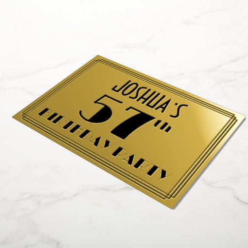 57th Birthday Party — Art Deco Look “57” + Name Foil Invitation | Zazzle