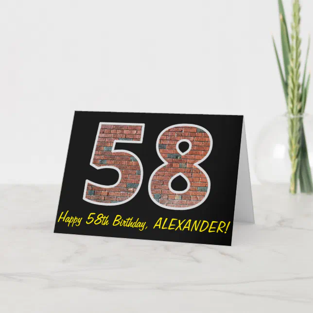 58th Birthday - Brick Wall Pattern "58" w/ Name Card | Zazzle
