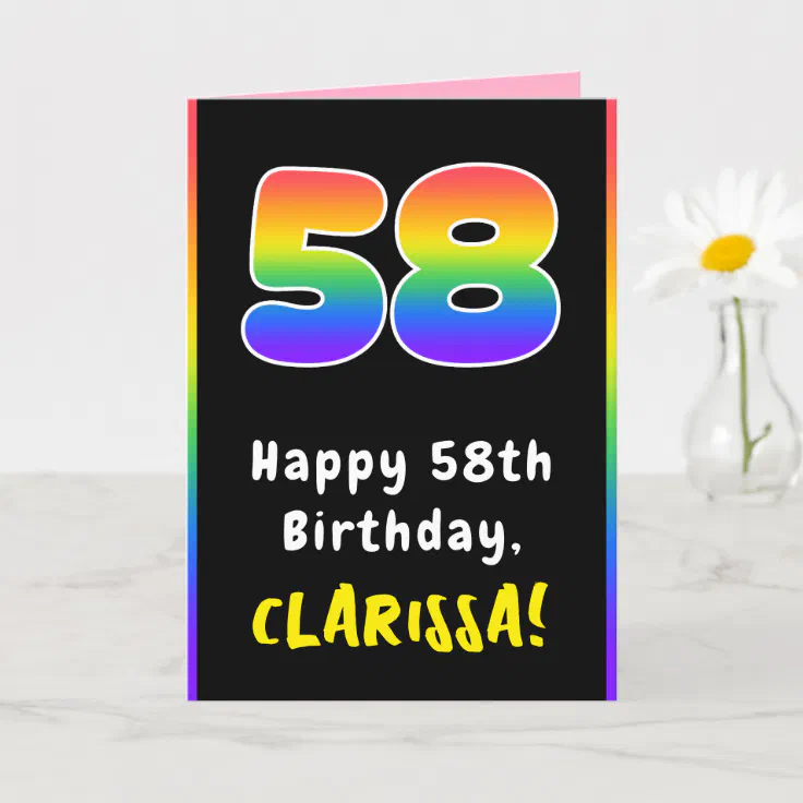58th Birthday: Colorful Rainbow # 58, Custom Name Card | Zazzle