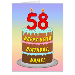 58th Birthday: Fun Cake & Candles, w/ Custom Name Card | Zazzle