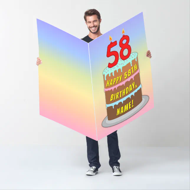 58th Birthday: Fun Cake & Candles, w/ Custom Name Card | Zazzle