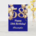 58th Birthday Navy Blue and Gold Balloons Confetti Card | Zazzle