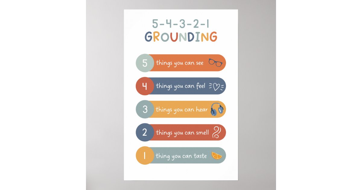 5-4-3-2-1 Grounding Technique Boho Classroom Poster | Zazzle