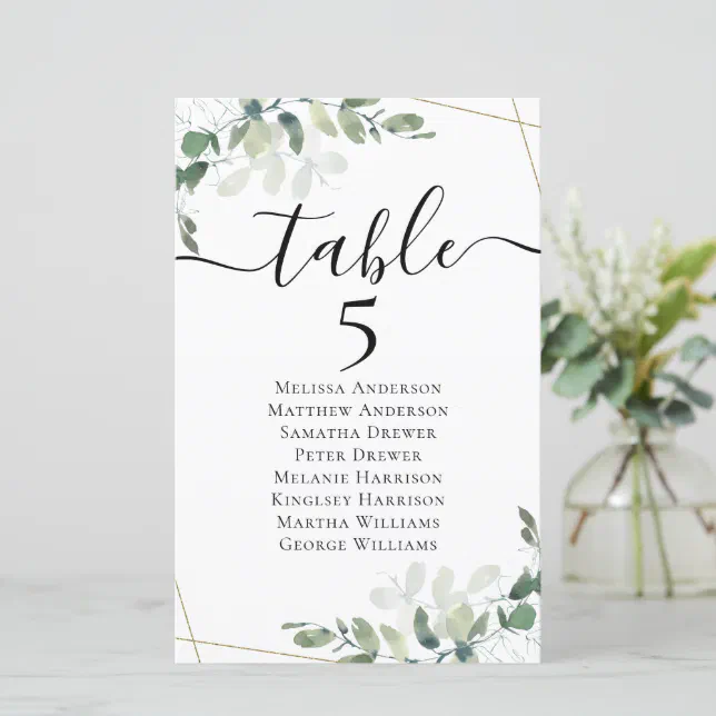 5.5x8.5" Eucalyptus Table Seating Chart No 5 | Zazzle