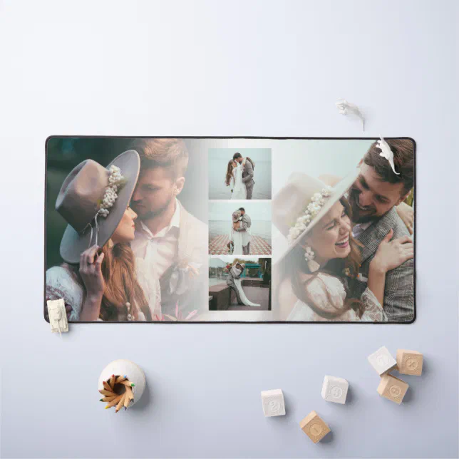 5 Custom Newlywed Photos Collage Overlay Desk Mat | Zazzle
