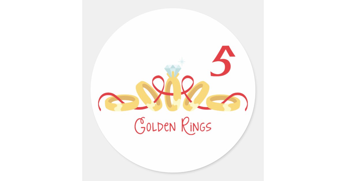 5 Golden Rings Classic Round Sticker | Zazzle