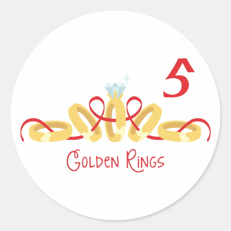 5 Golden Rings Classic Round Sticker | Zazzle
