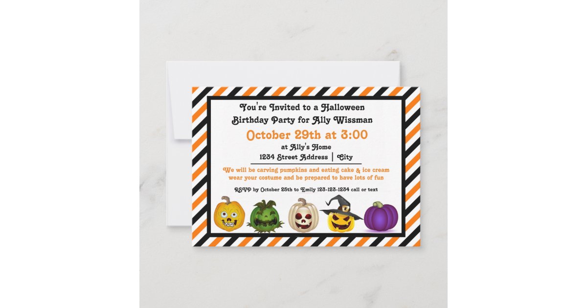 5 Jack o Lanterns - 3x5 Birthday Party Invitation | Zazzle