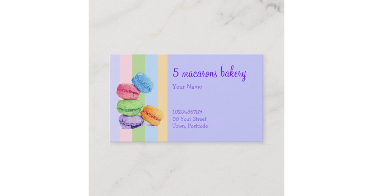 5 Macarons stripes Bakery Business Card | Zazzle