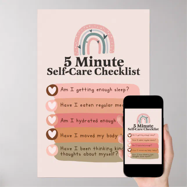 5 Minute Self-Care Checklist_Mental Health Poster | Zazzle