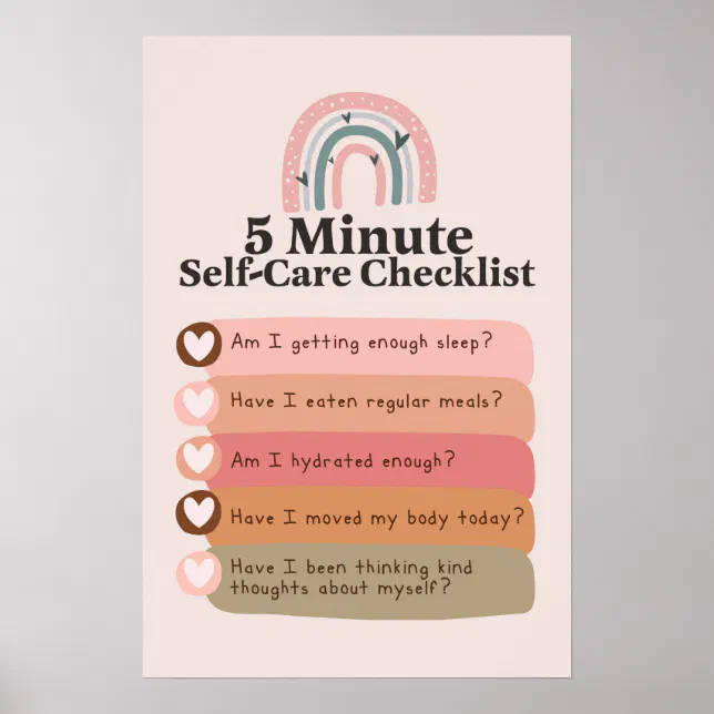 5 Minute Self-Care Checklist_Mental Health Poster | Zazzle