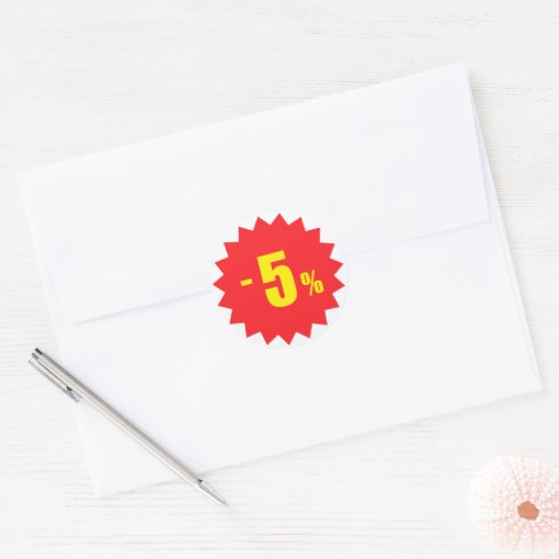 5 percent sale discount stickers, white and red classic round sticker ...