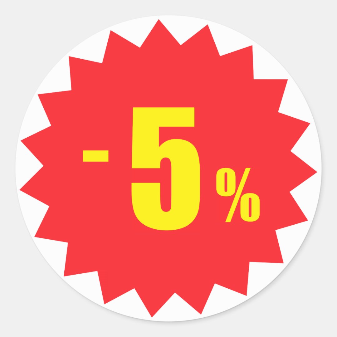 5 percent sale discount stickers, white and red classic round sticker ...