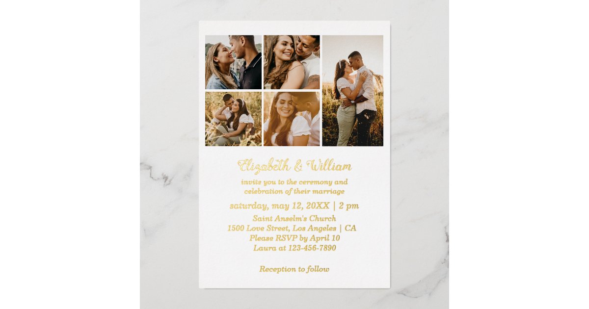 5 Photo Collage Elegant Foil Wedding Invitation Foil Invitation | Zazzle