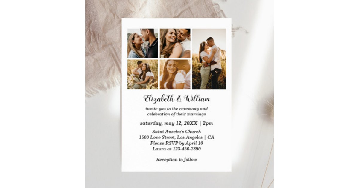 5 Photo Collage Elegant Wedding Invitation | Zazzle