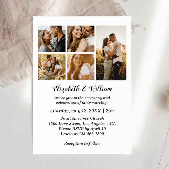 5 Photo Collage Elegant Wedding Invitation | Zazzle