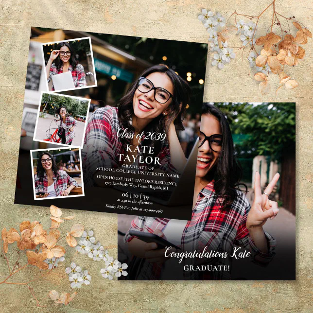 5 Photo Collage Graduation Party Square Invitation | Zazzle