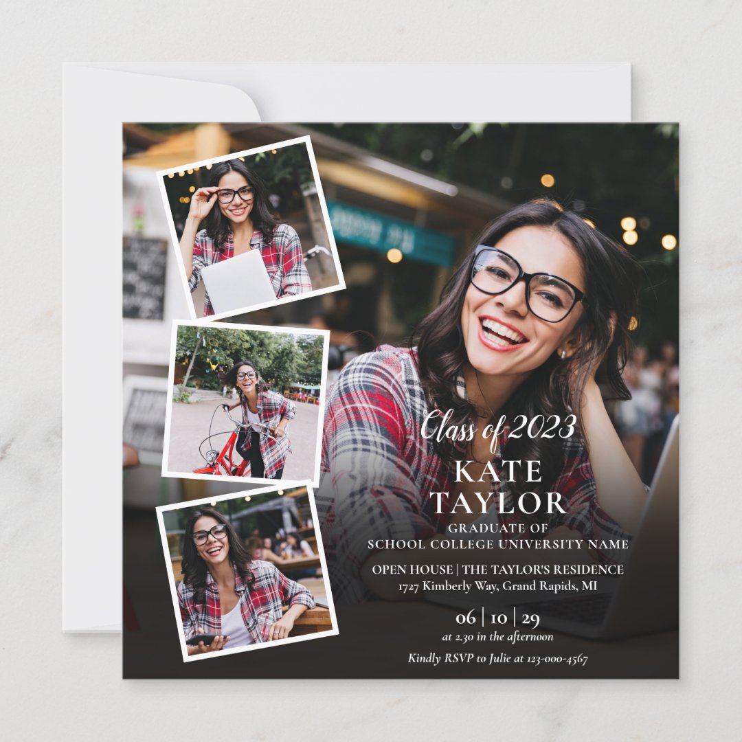 5 Photo Collage Graduation Party Square Invitation | Zazzle