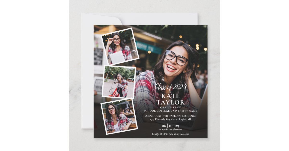 5 Photo Collage Graduation Party Square Invitation | Zazzle