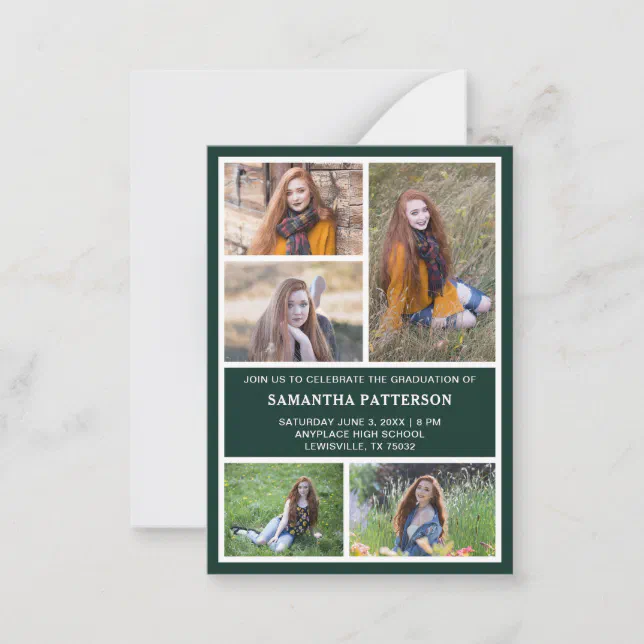 5 Photo Collage Green & White Graduation Ceremony Note Card | Zazzle