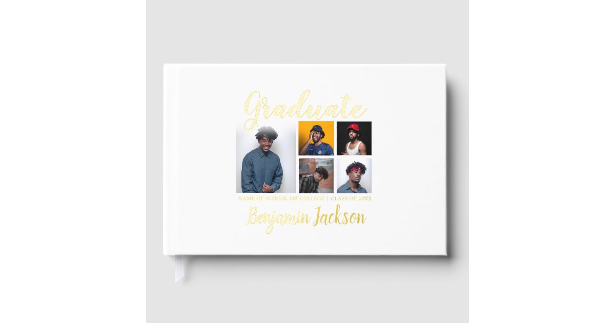 5 Photo Collage Guest Graduation Foil Guest Book | Zazzle