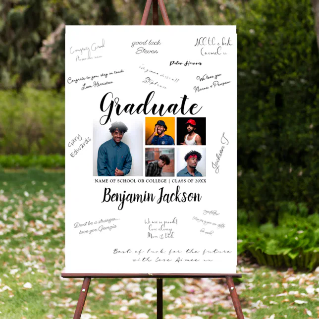 5 Photo Collage Guest Graduation Signature Board | Zazzle